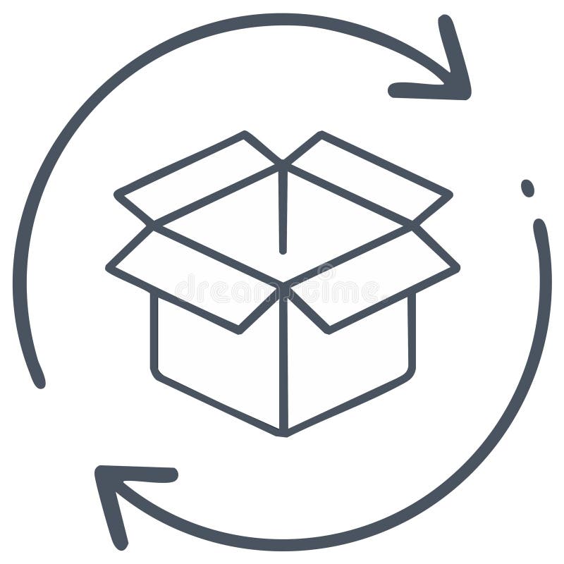 Simple Line Art Icon of an Open Package with Circular Arrows for Easy Returns and Exchanges ...
