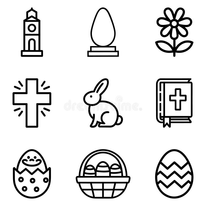 Simple Line Art Icons Representing Easter and Christian Symbols Stock ...