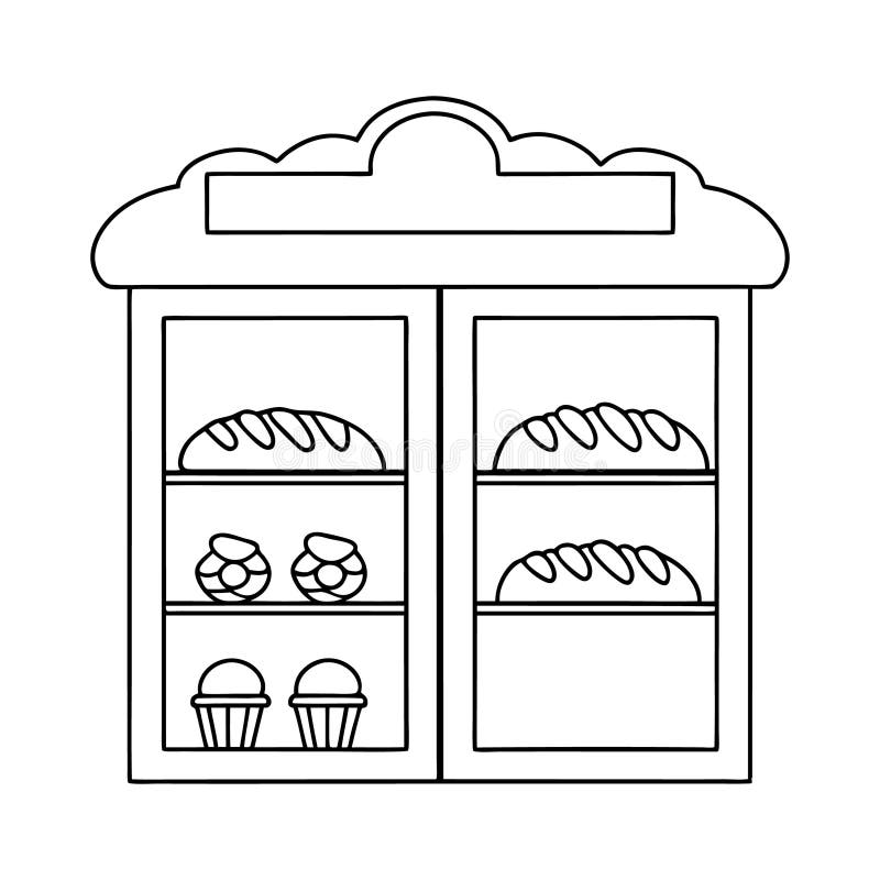 Simple Line Art Illustration of a Classic Bakery Display Case Stock ...