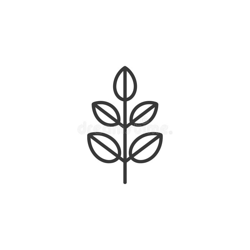 Simple Line Art of a Sprig with Four Leaves, Elegant Botanical ...