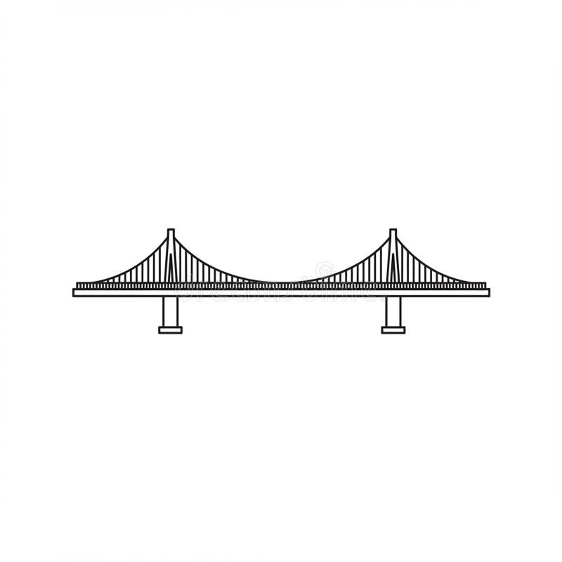 Simple Line Art Illustration of a Suspension Bridge with Two Towers and ...