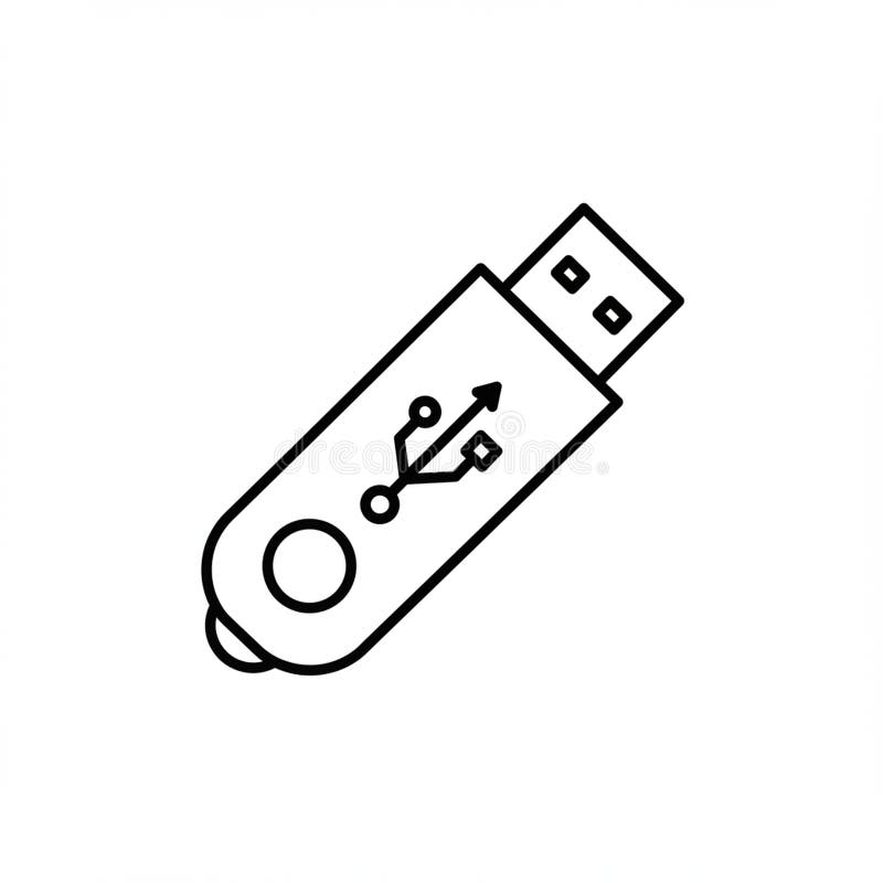 Simple Line Art Illustration of a USB Flash Drive. it Features a ...