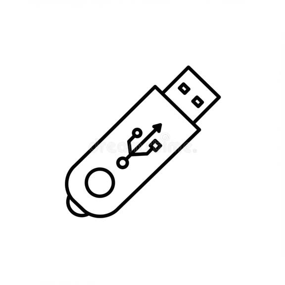Simple Line Art Illustration of a USB Flash Drive. it Features a ...