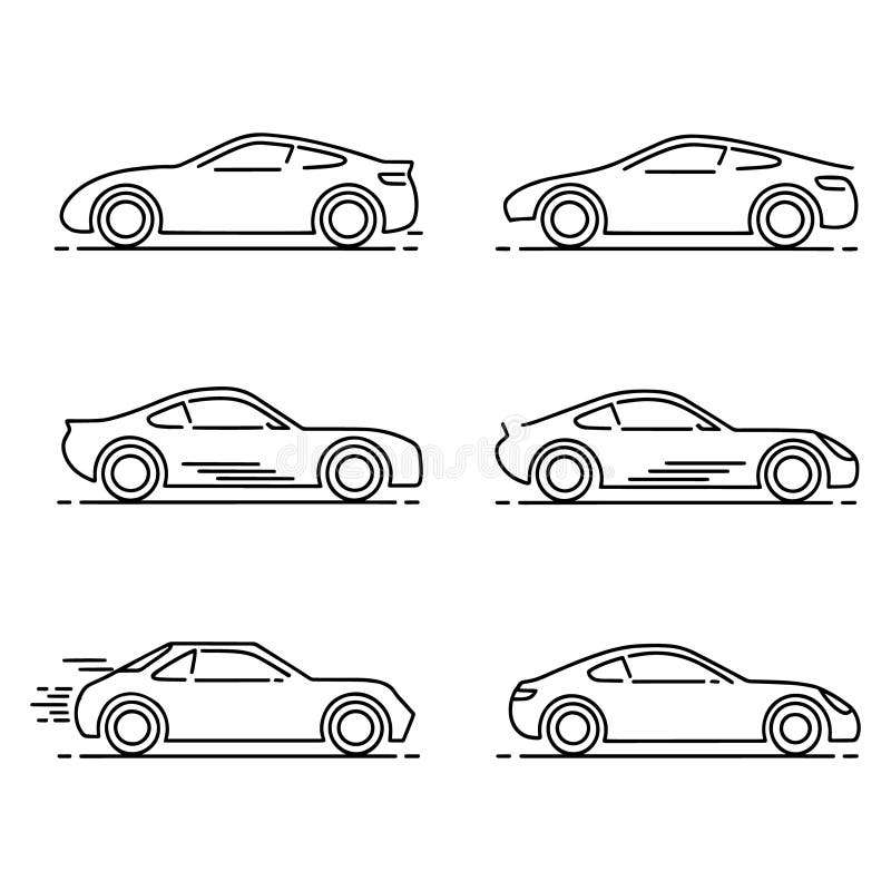 Simple Line Art Illustrations of Various Best Car Models Stock Vector ...