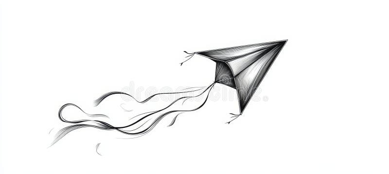 Simple Line Art of a Kite Soaring, Black and White Illustration, Vector ...