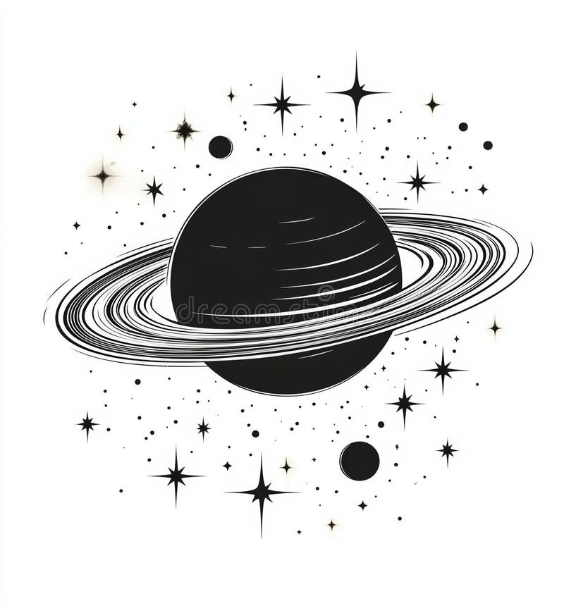 Simple Line Art Logo of Planet Saturn in the Night Sky Generative AI ...
