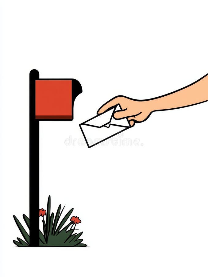 Simple Line Art Mailbox Illustration Hand Posting Letter Mailbox ...