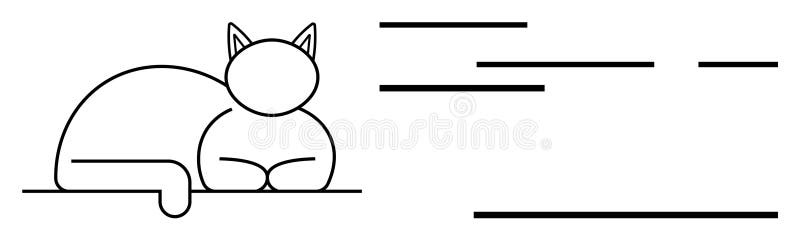 Simple Line Art of Relaxed Cat Lying Down with Horizontal Lines Stock ...