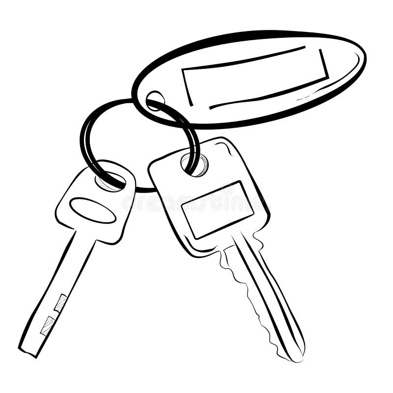 Simple Line Art Sketch of House / Building Key Pad Lock Key and Oval ...
