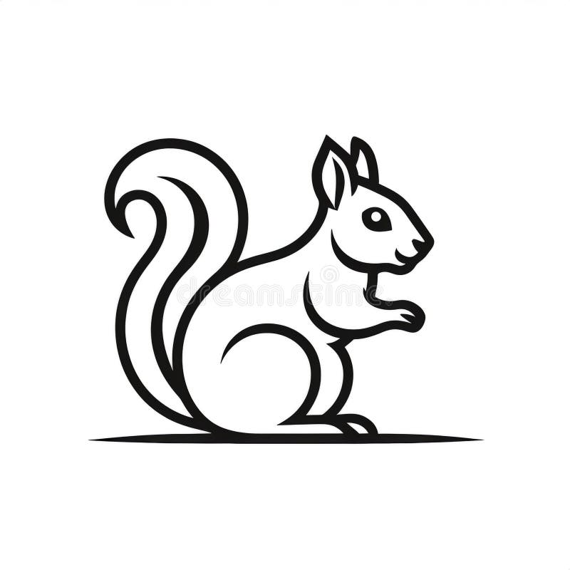 Simple Line Art of a Squirrel in Profile View Stock Illustration ...