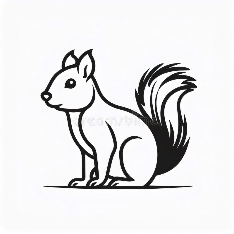 Minimalist Squirrel Sketch, Perching with Fluffy Tail Stock ...