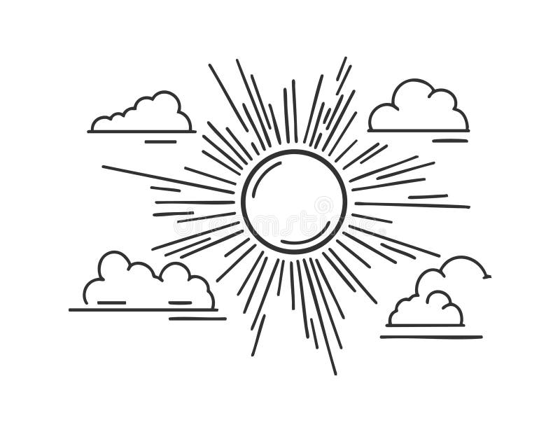 Simple Line Art of Sun and Clouds in a Minimalist Style. Stock ...
