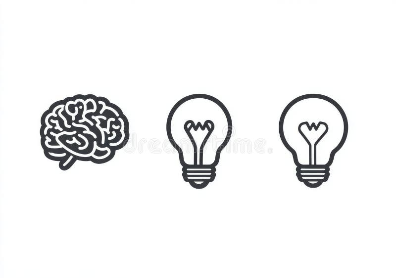 Simple Line Art is Used To Create a Set of Linear Brain Icons that ...