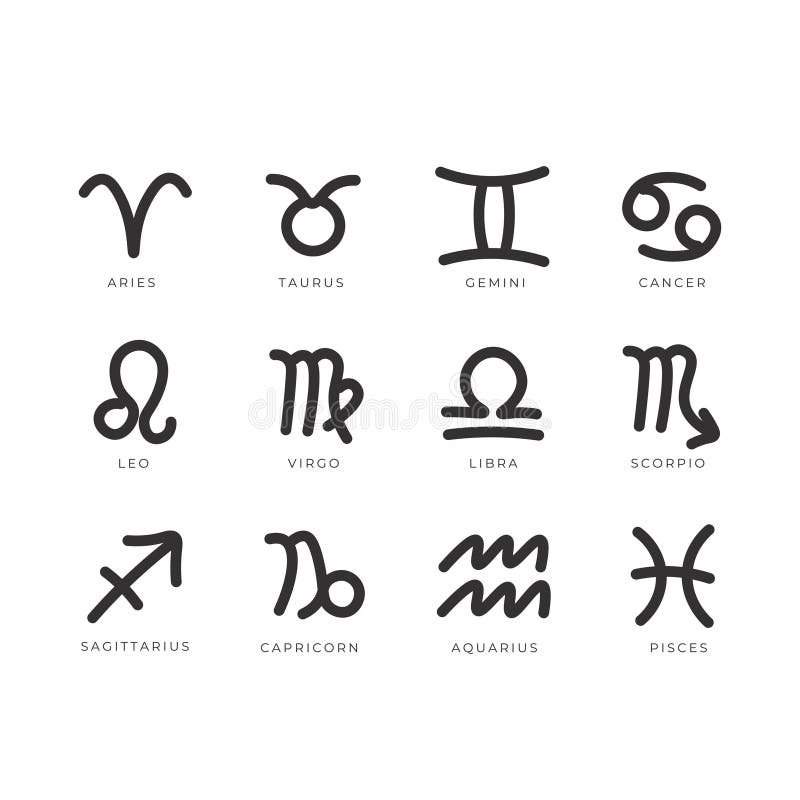 Simple Line Art Zodiac Signs, Vector Illustration Set of the 12 Zodiac ...