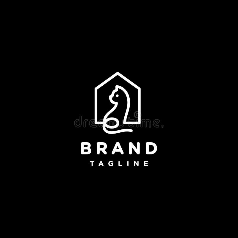 Simple Line Cat Inside Home Logo Design Stock Vector - Illustration of ...