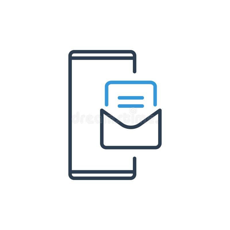Simple Line of Cell Phone Vector Icon - Email and Message Notification ...