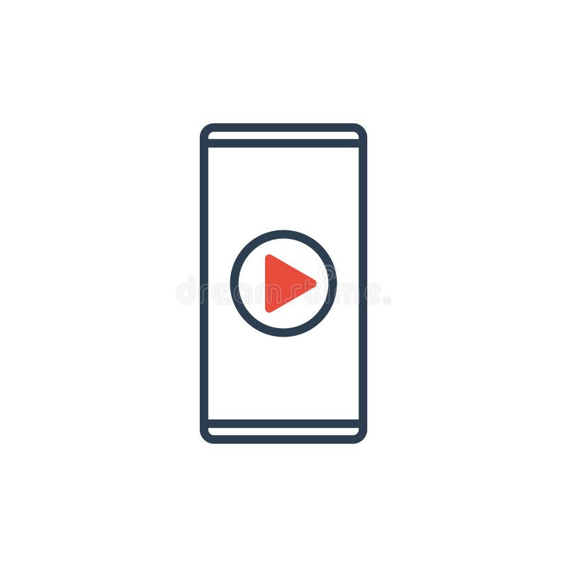 Simple Line of Cell Phone Vector Icon - Video Play Icon. Stock Vector ...