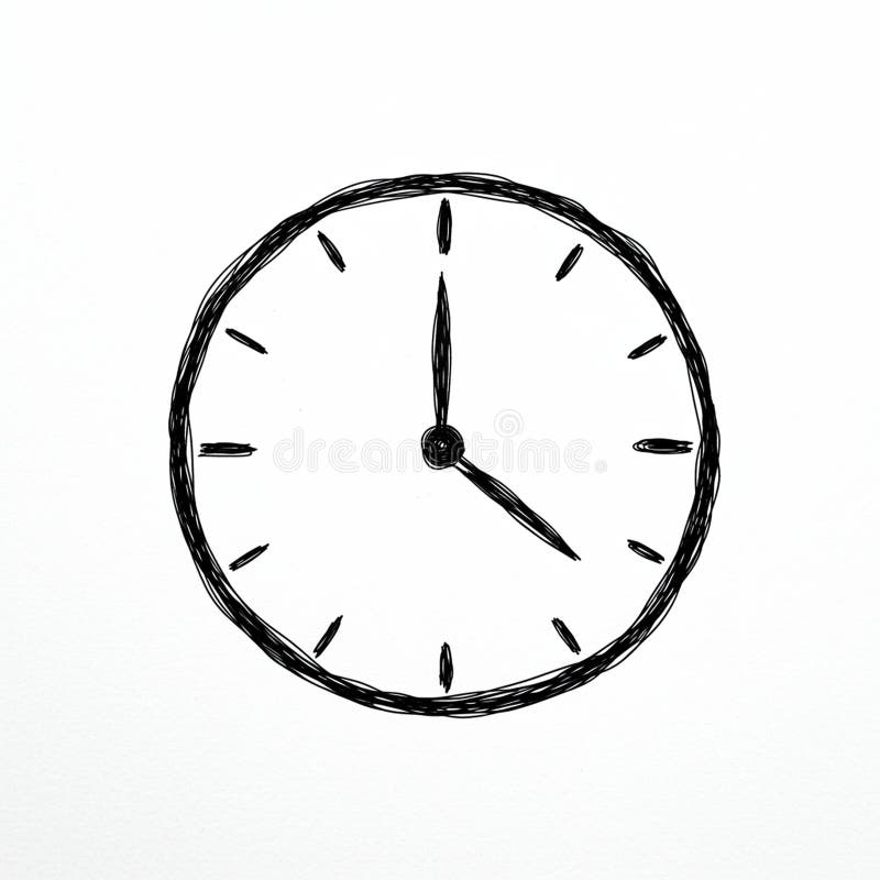 Simple Line Drawing of an Analog Clock, Showing a Slightly Irregular ...