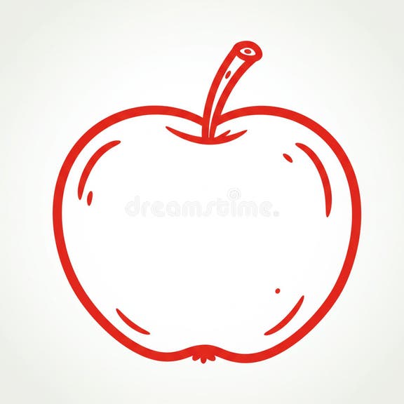 Simple Line Drawing of an Apple Outlined in Red Against a Light ...