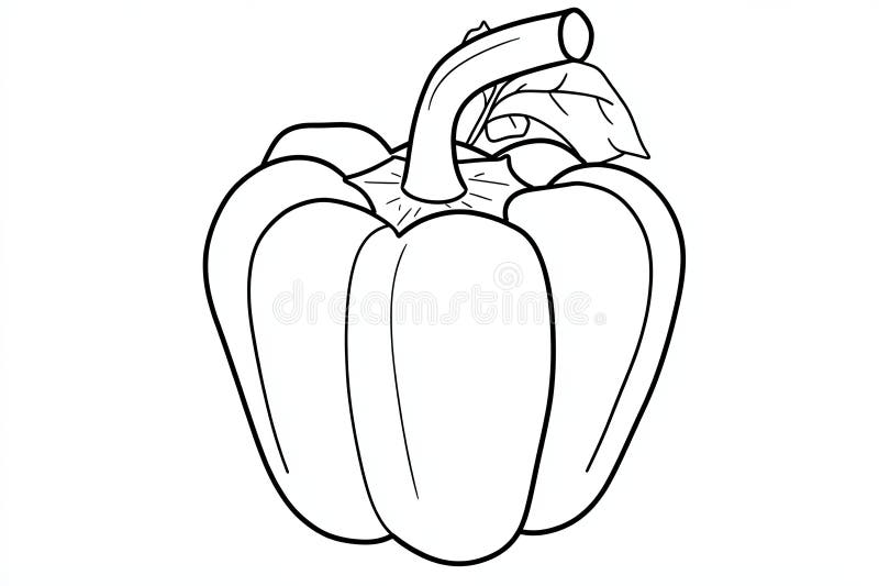 A Simple Line Drawing of a Bell Pepper with a Stem and Leaf Stock ...