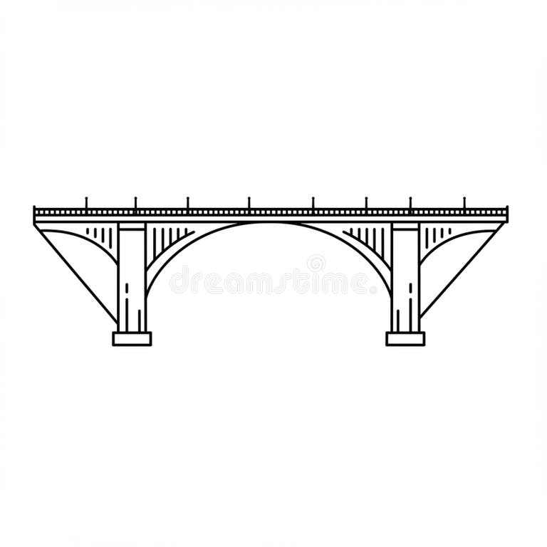 Simple Line Drawing of a Bridge with Two Curved Arches and Vertical ...