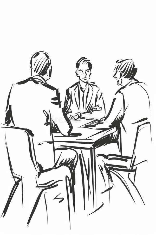 Simple Line Drawing of a Business Meeting. Stock Illustration ...
