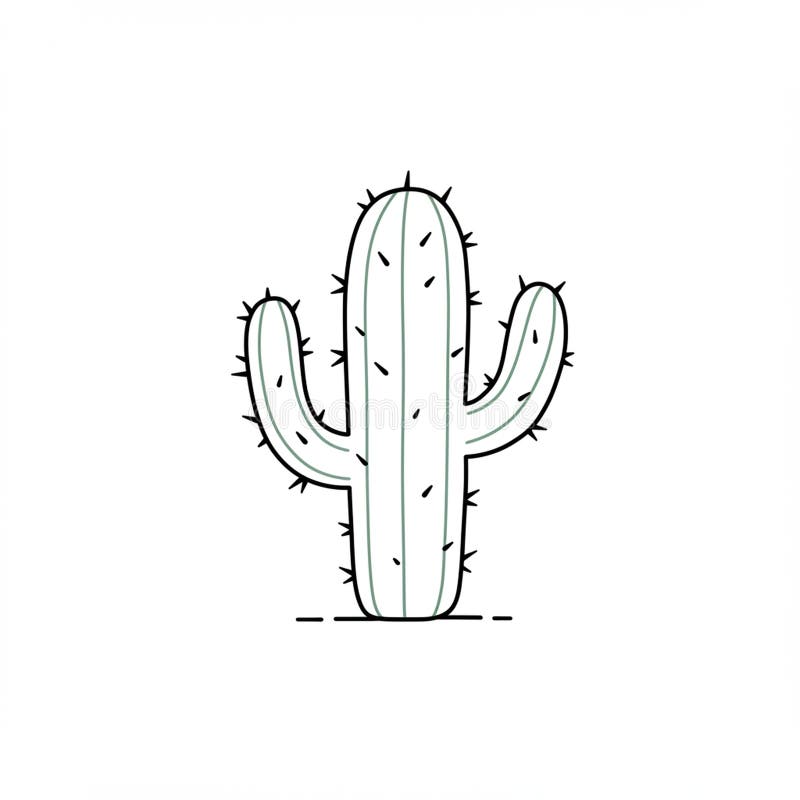 Simple Line Drawing of a Cactus with a Classic Silhouette. it Features ...