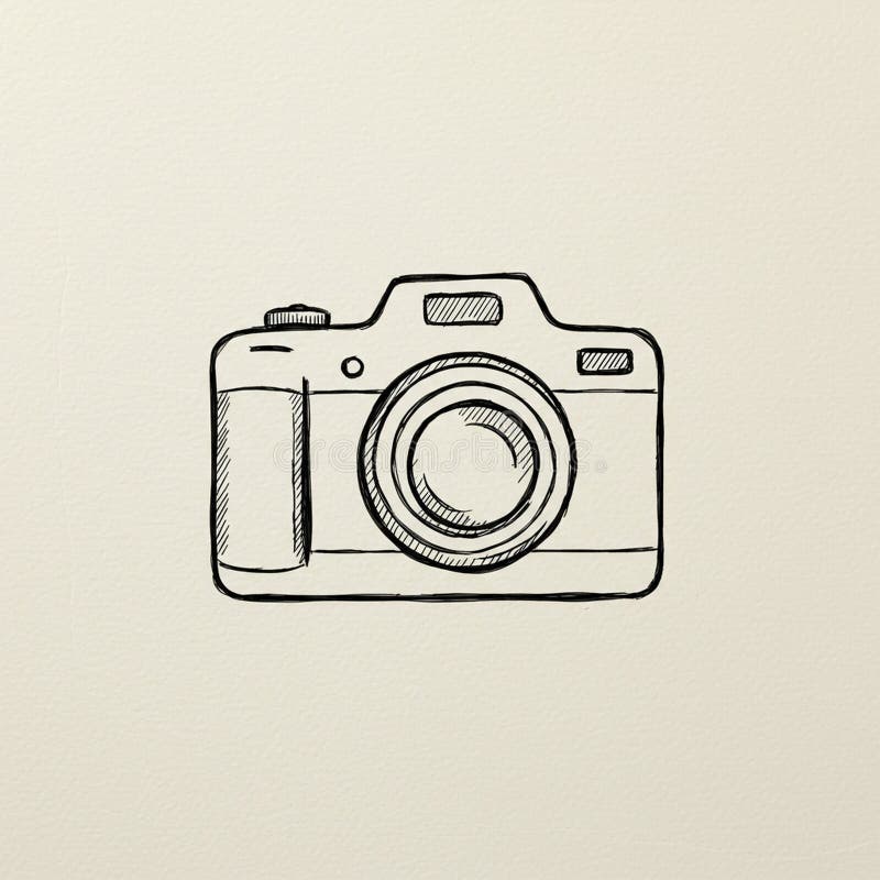 Simple Line Drawing of a Camera on a Beige Background. Features Include ...