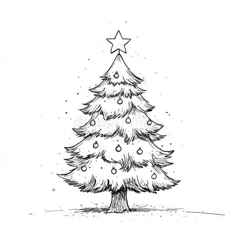 Simple Line Drawing of a Christmas Tree with Star Topper. Stock ...