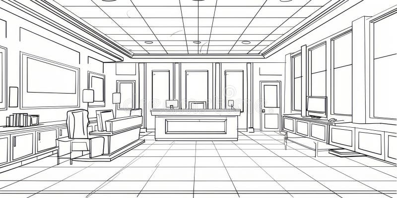 Simple Line Drawing of a Corporate Environment. Stock Illustration ...