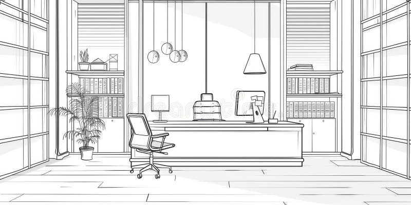 Simple Line Drawing of a Corporate Environment. Stock Illustration ...