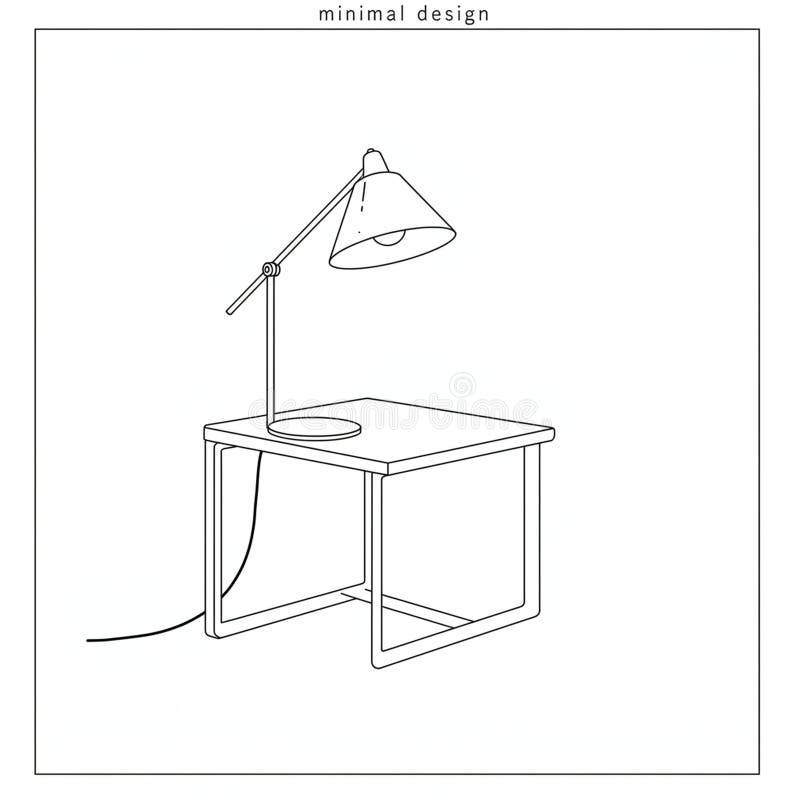 Simple Line Drawing Depicts a Minimal Desk Setup. a Small Table with a ...