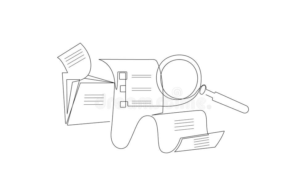 Simple Line Drawing of Documents, Research and Document Review Process ...