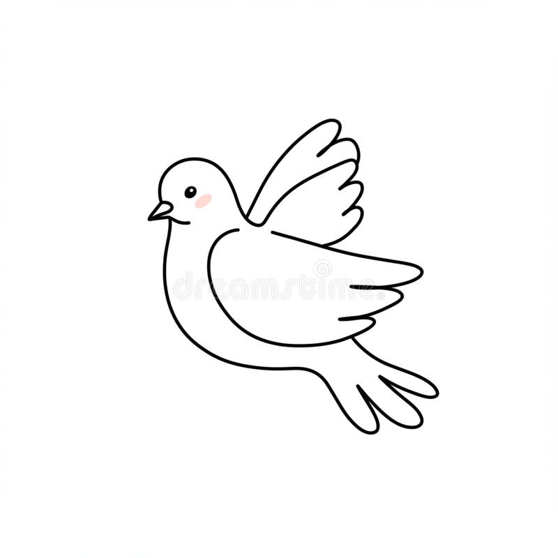 Simple Line Drawing of a Dove in Flight with Outlined Wings and a ...