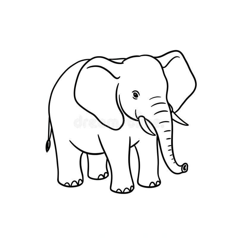 Simple Line Drawing of an Elephant, Shown in Profile. Features Include ...
