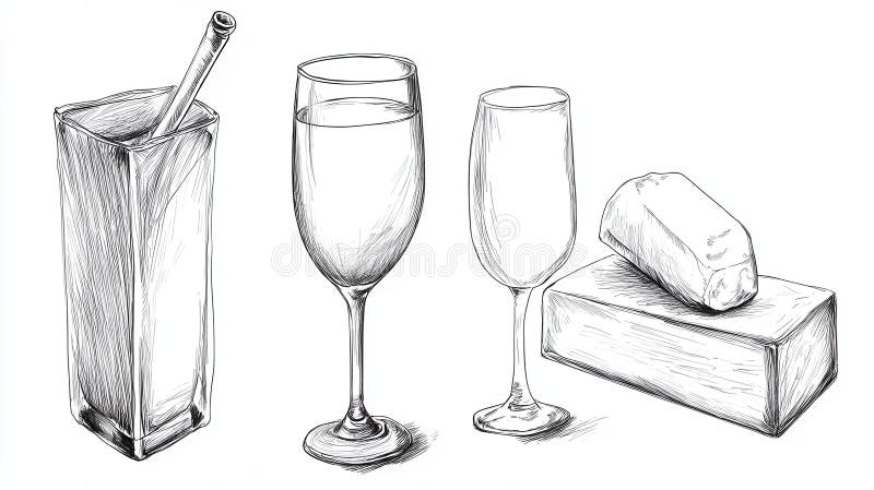 Simple Line Drawing of Everyday Objects Stock Illustration ...