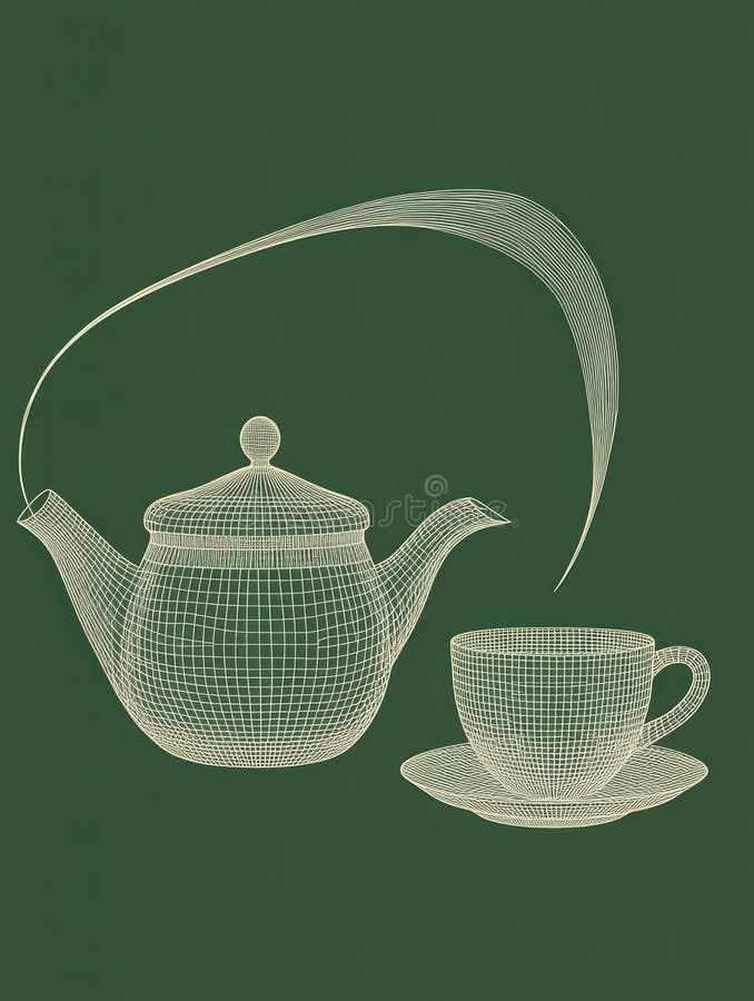 The Simple Line Drawing Features a Teapot Elegantly Pouring Tea into a ...