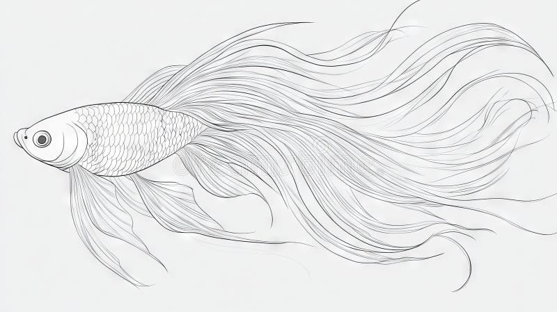 A Simple Line Drawing of a Fish Gliding through Tranquil Water. Stock ...