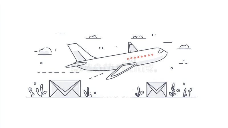 Simple Line Drawing of Flying Plane and Mail Stock Illustration ...