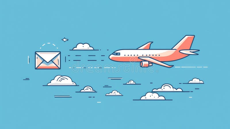 Simple Line Drawing of Flying Plane and Mail Stock Illustration ...