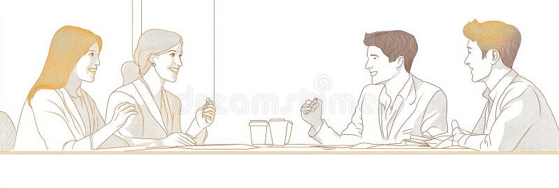 A Simple Line Drawing of Four Business Professionals Engaged in a ...