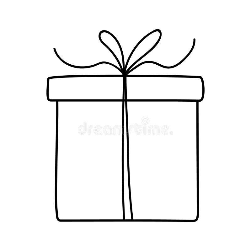 Simple Line Drawing of a Gift Box with a Bow Designed for Festive ...