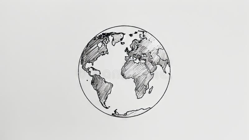 Simple Line Drawing of a Globe Stock Illustration - Illustration of ...