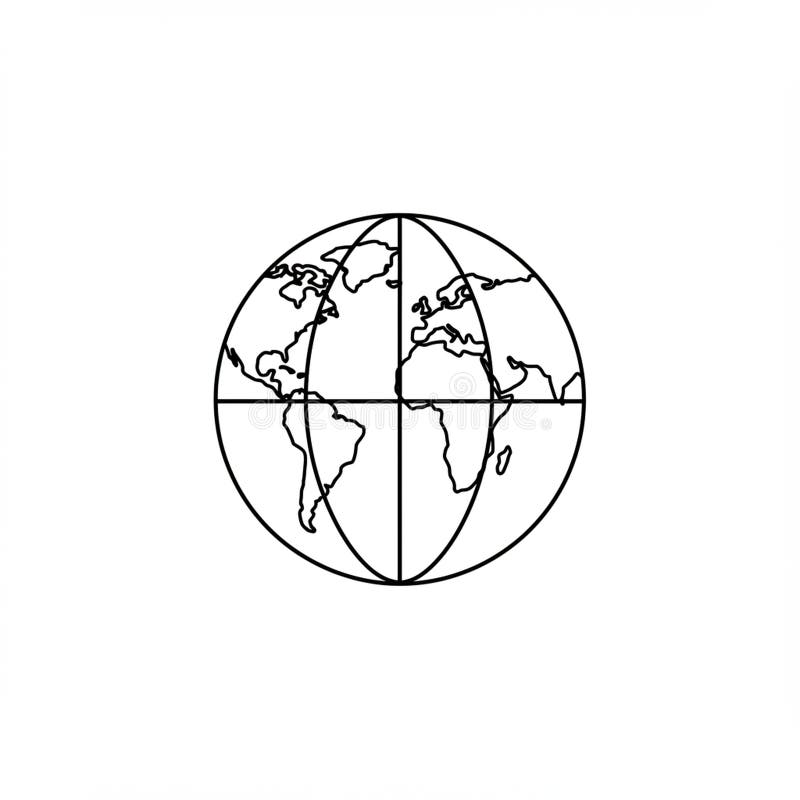 Simple Line Drawing of a Globe Showing a Map of the World. the Outlines ...