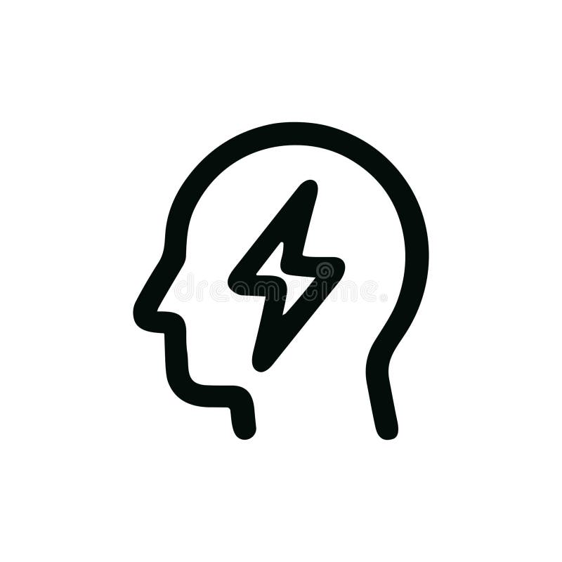 Simple Outline Brainstorm Lightning Bolt Idea Head Icon Stock ...