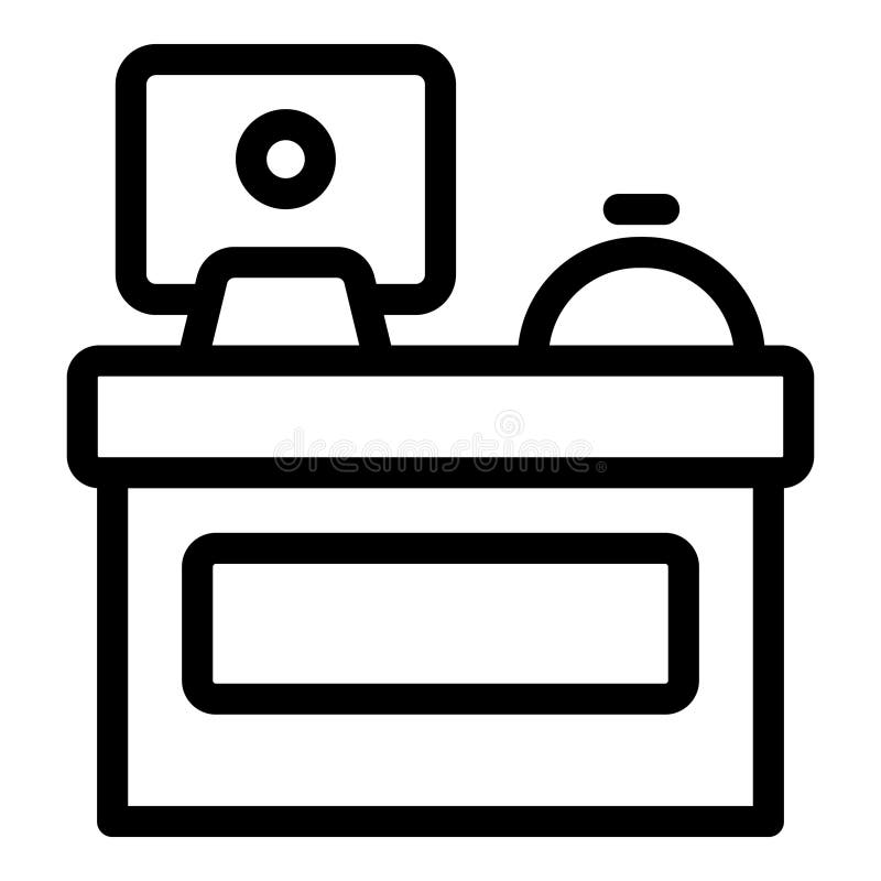 Hotel Reception Desk with Computer and Service Bell Line Art Icon Stock ...