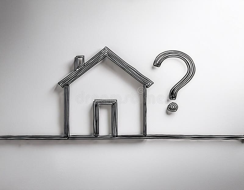 A Simple Line Drawing of a House with a Question Mark Stock ...