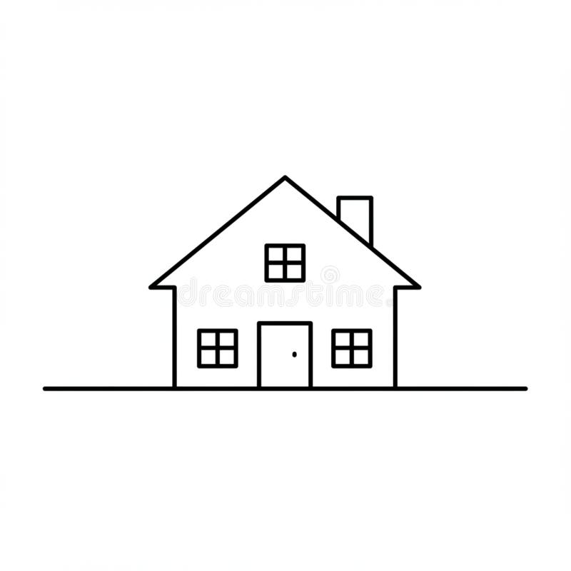 Simple Line Drawing of a House with a Triangular Roof and a Rectangular ...