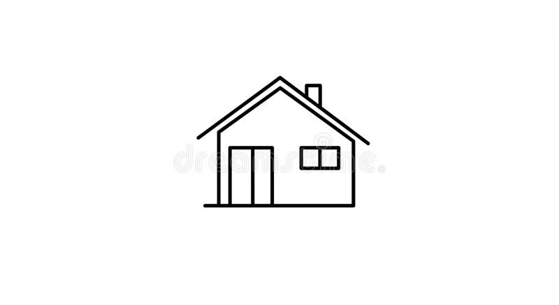 Simple Line Drawing of a House with a Triangular Roof, Single Chimney ...