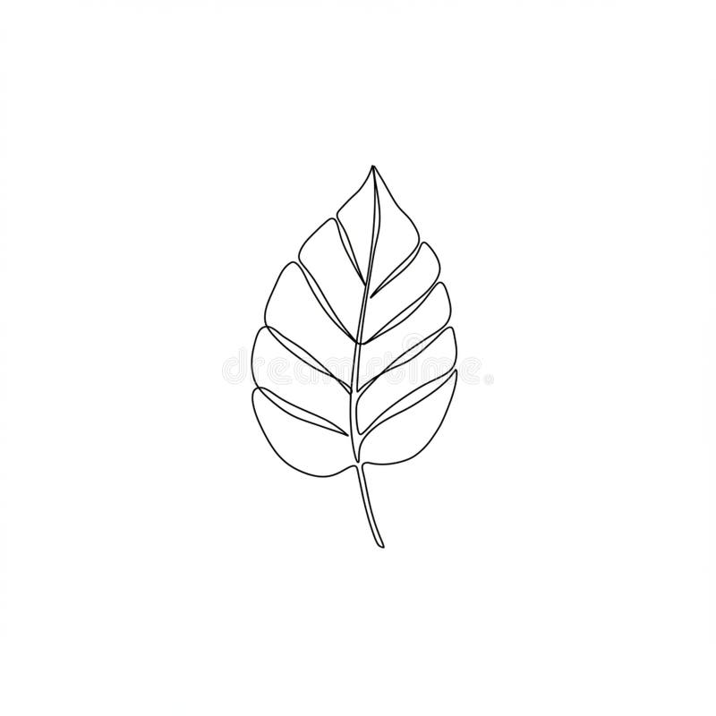 A Simple Line Drawing of a Leaf Featuring a Central Vein with Several ...